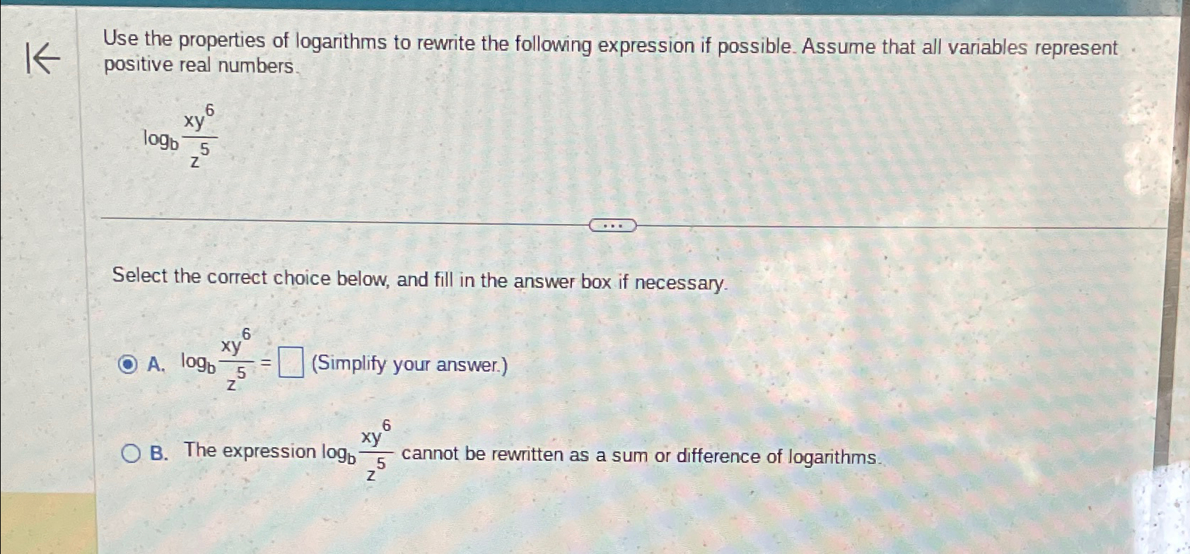 Solved Use the properties of logarithms to rewrite the | Chegg.com