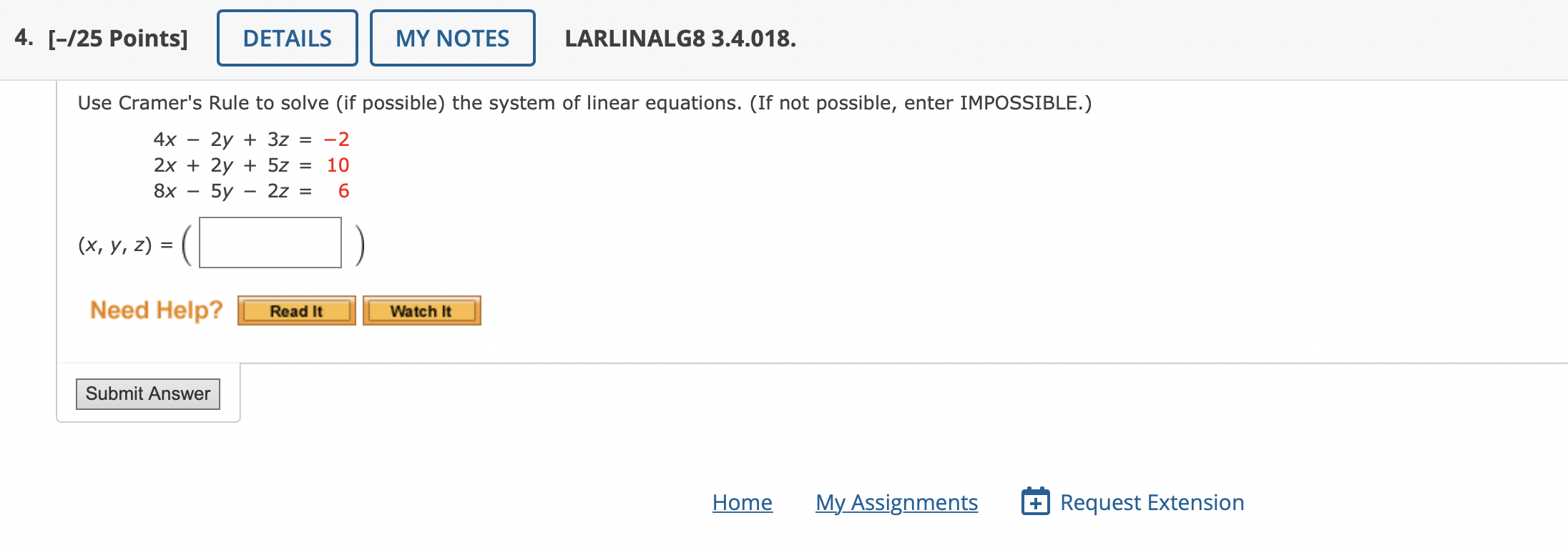 Solved Use Cramer's Rule to solve (if possible) ﻿the system | Chegg.com