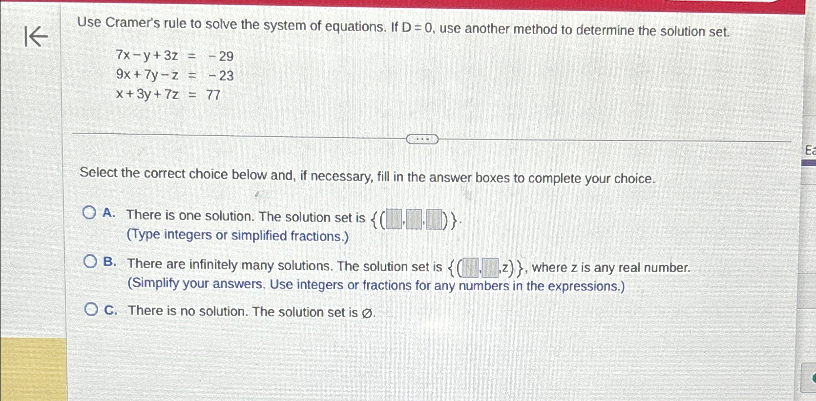 Solved Use Cramer's rule to solve the system of equations. | Chegg.com