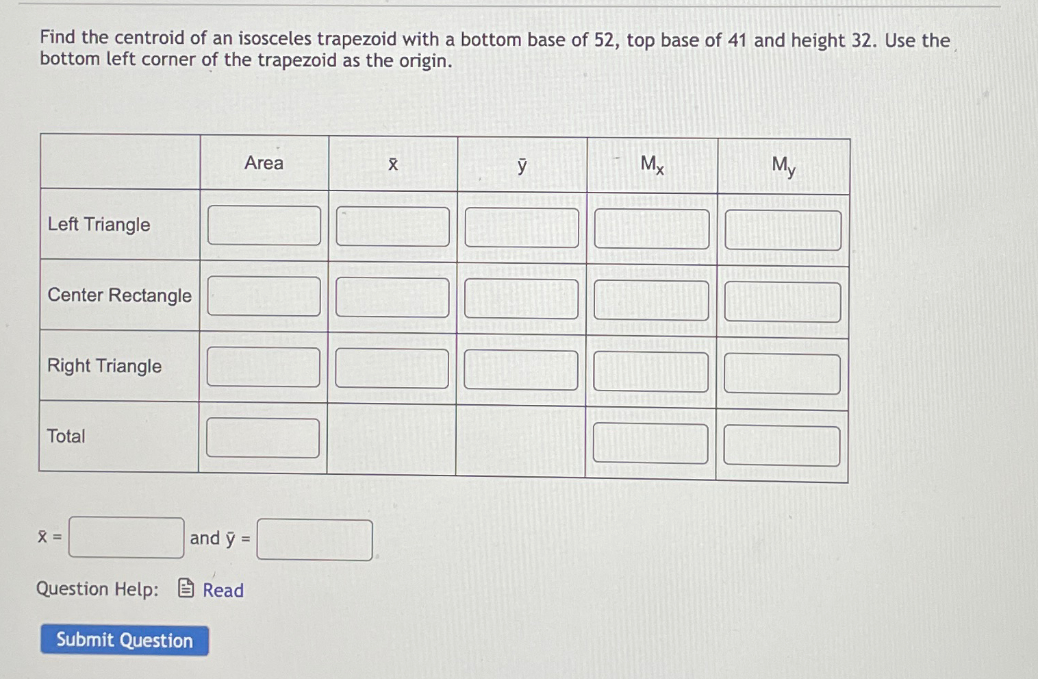 Solved Find the centroid of an isosceles trapezoid with a | Chegg.com