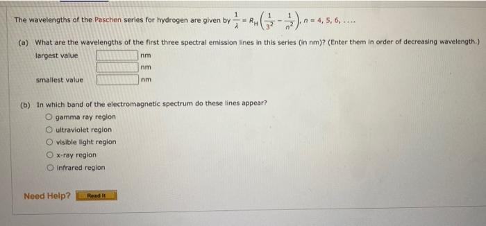 Solved mby 7 = R(E). The wavelengths of the Paschen series | Chegg.com