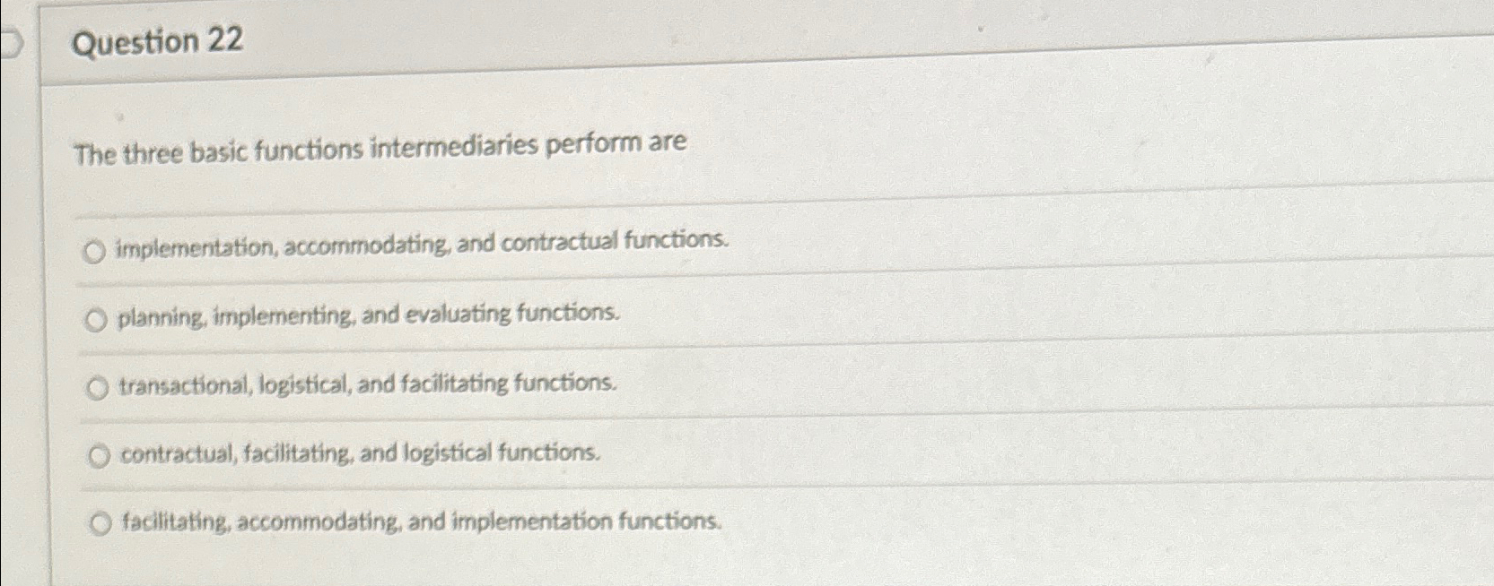 Solved Question 22The three basic functions intermediaries | Chegg.com