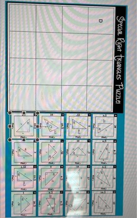 Solved Special Right triangles Puzzlei TRIANGLES 28 10 3.2 1 | Chegg.com