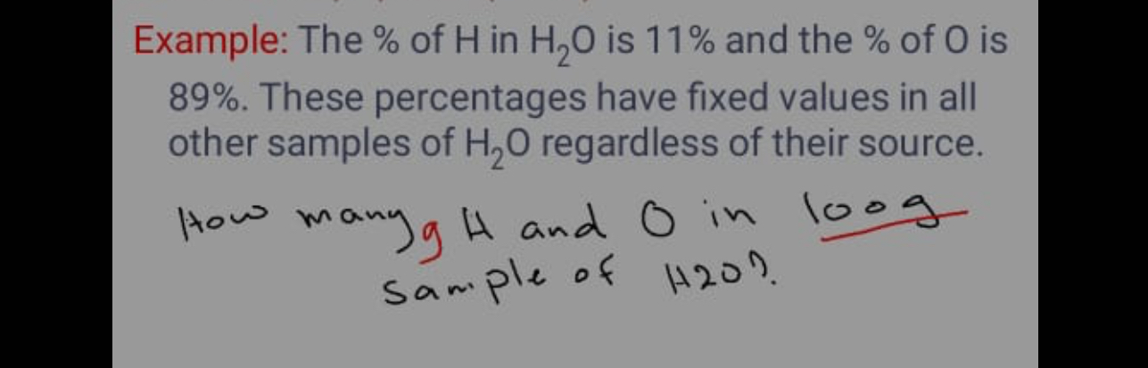 Solved Example: The % ﻿of H ﻿in H2O ﻿is 11% ﻿and the % ﻿of O | Chegg.com