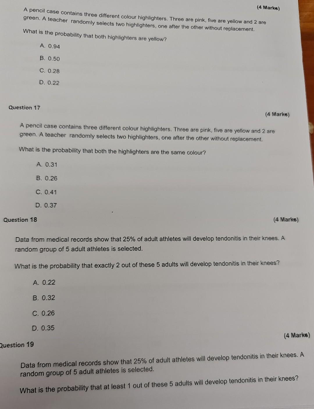 Solved (4 Marks) A pencil case contains three different | Chegg.com