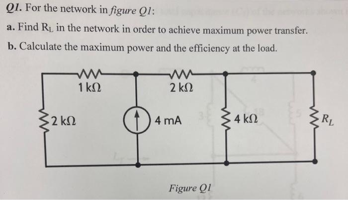 Solved Q1. For the network in figure Q1: a. Find RL in the | Chegg.com