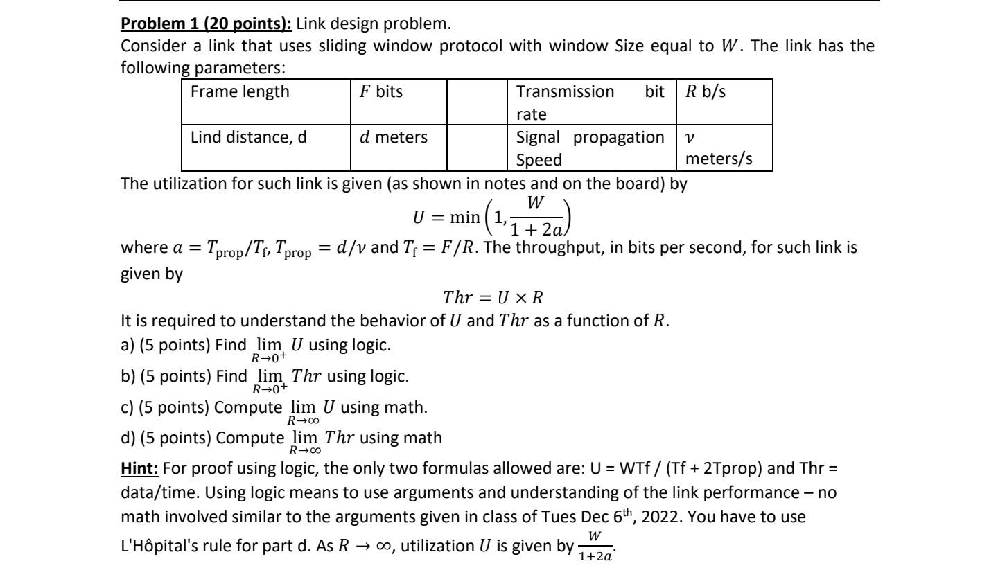 Solved Problem 1 ( 20 points): Link design problem. Consider | Chegg.com