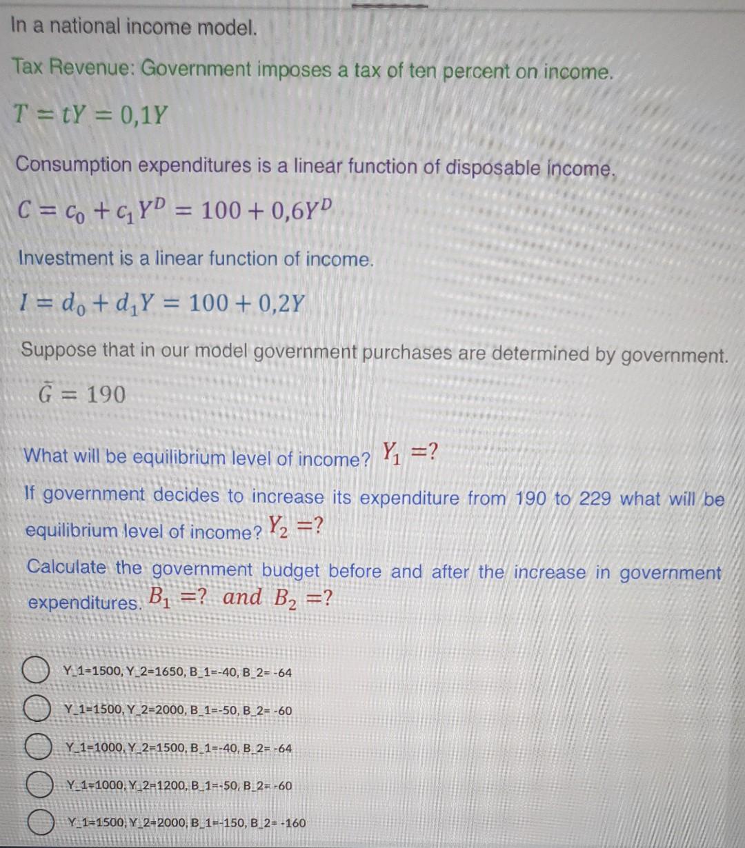 Solved In a national income model. Tax Revenue: Government | Chegg.com