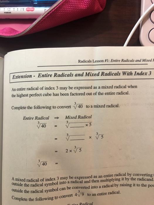 Solved Radicals Lesson #1: Entire Radicals and Mixed | Chegg.com