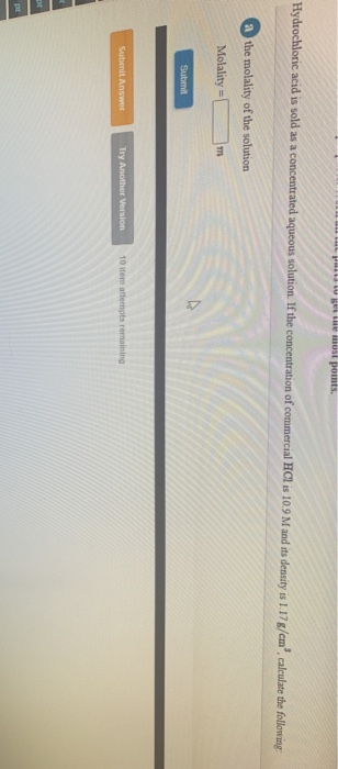 Solved W piw se tu ost points. Hydrochloric acid is sold as | Chegg.com