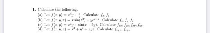 Solved 1. Calculate the following. (a) Let }(x,y)=y+. | Chegg.com