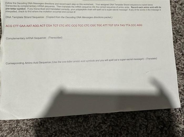 Solved Follow the Decoding DNA Messager directions and | Chegg.com