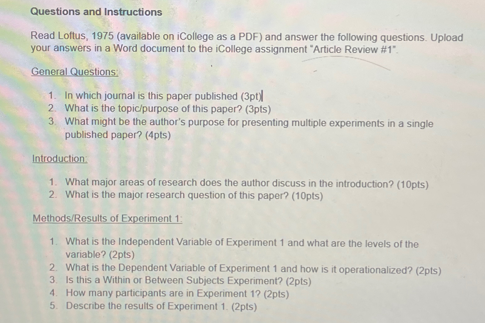 Solved Questions and InstructionsRead Loftus, | Chegg.com