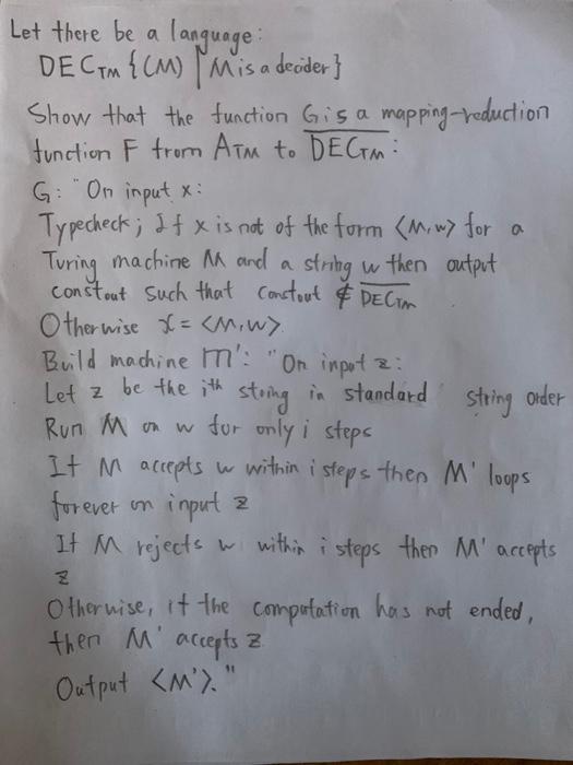 Solved Let there be a language DECAM {CM) Mis a decider} | Chegg.com