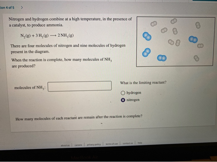 Solved Nitrogen and hydrogen combine a high temperature in | Chegg.com