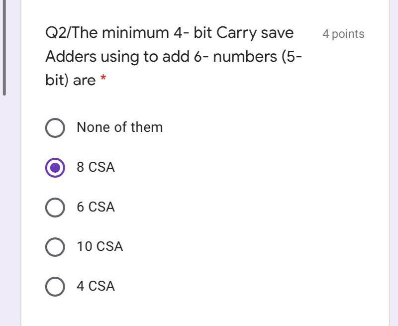 Solved 4 points Q2/The minimum 4-bit Carry save Adders using | Chegg.com