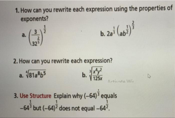 Solved 1. How can you rewrite each expression using the | Chegg.com
