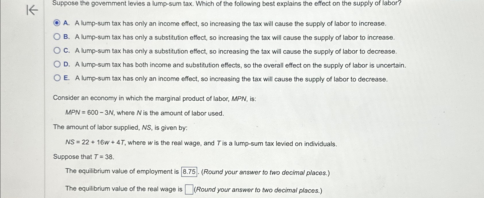 Solved Suppose the government levies a lump-sum tax. Which | Chegg.com