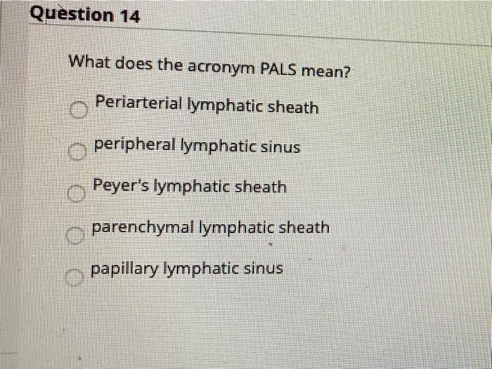 Solved Question 14 What does the acronym PALS mean? | Chegg.com