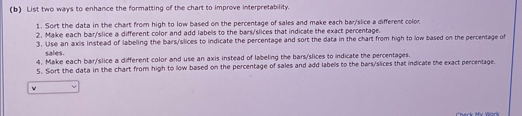 Solved (b) ﻿List two ways to enhance the formatting of the | Chegg.com