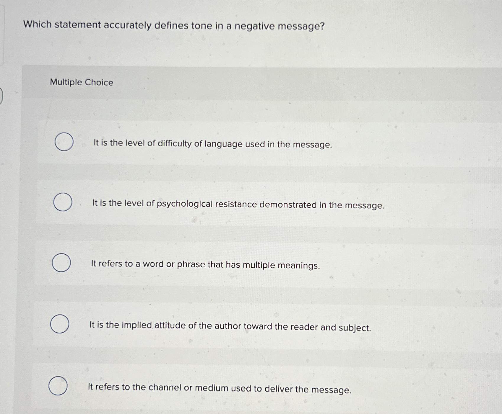 Solved Which statement accurately defines tone in a negative | Chegg.com