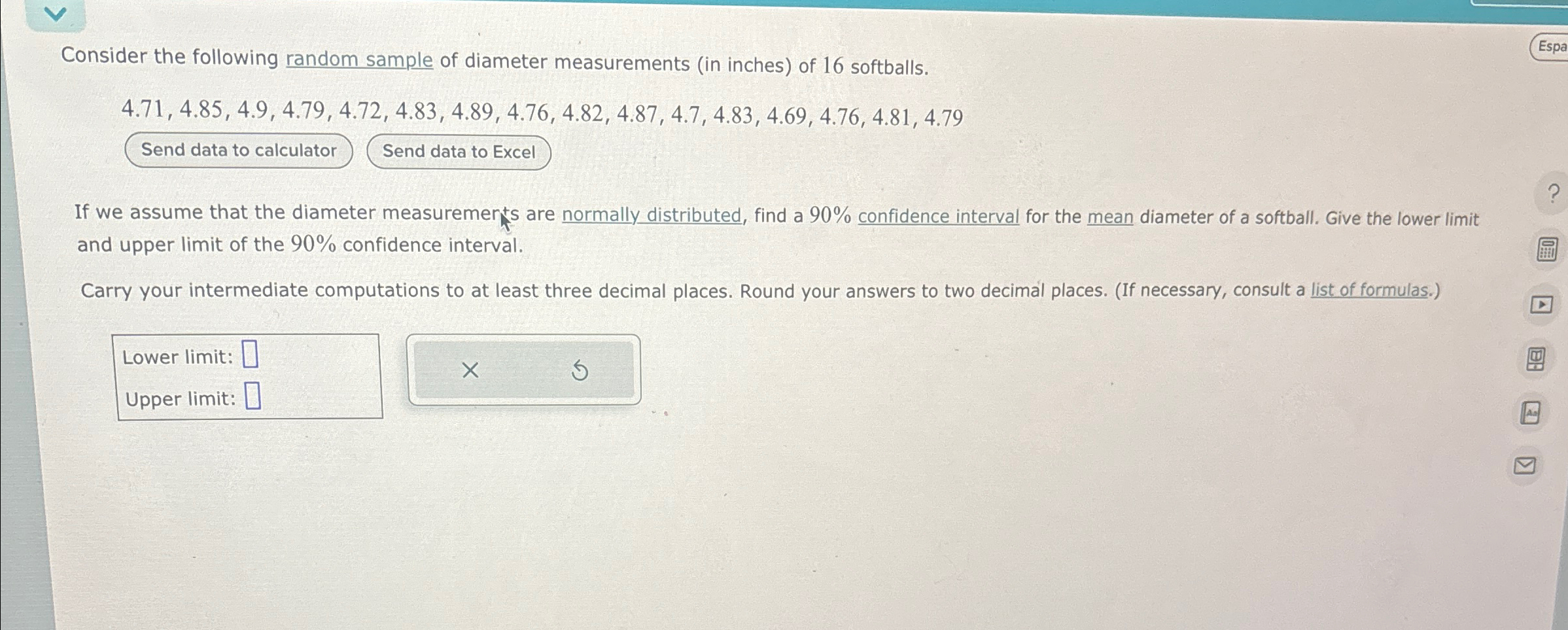 Solved Consider the following random sample of diameter | Chegg.com
