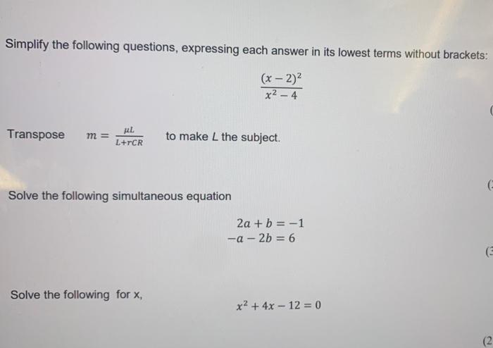 Solved Simplify the following questions, expressing each | Chegg.com