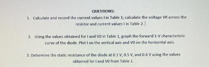 Solved 1. Calculate and record the current values I in Table | Chegg.com