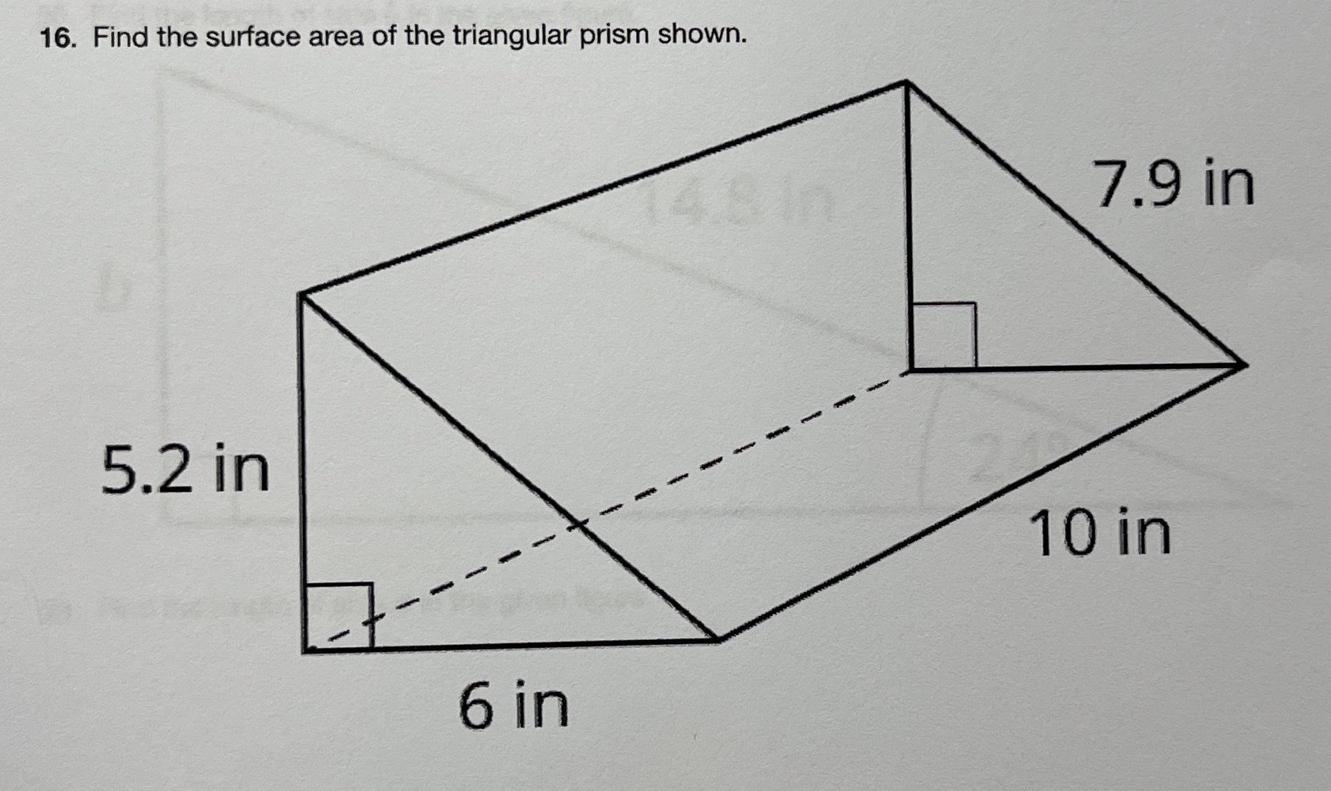 Find the surface area of the triangular prism shown | Chegg.com
