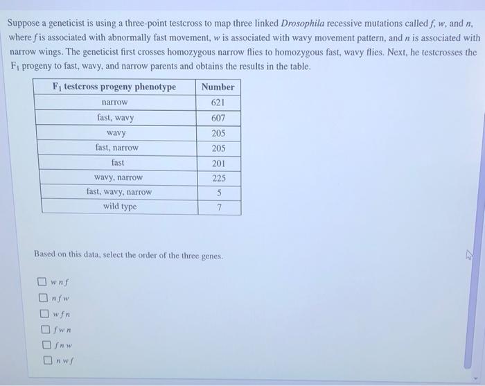 Solved Suppose a geneticist is using a three-point testcross | Chegg.com Solved Suppose a geneticist is using a three-point testcross | Chegg.com