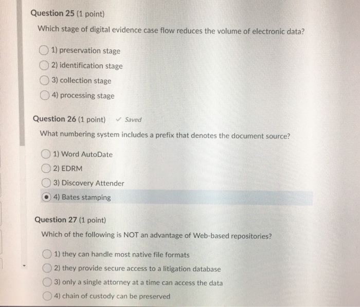 Solved Question 25 (1 point) Which stage of digital evidence | Chegg.com