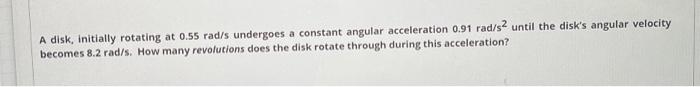 Solved A disk, initially rotating at 0.55 rad/s undergoes a | Chegg.com