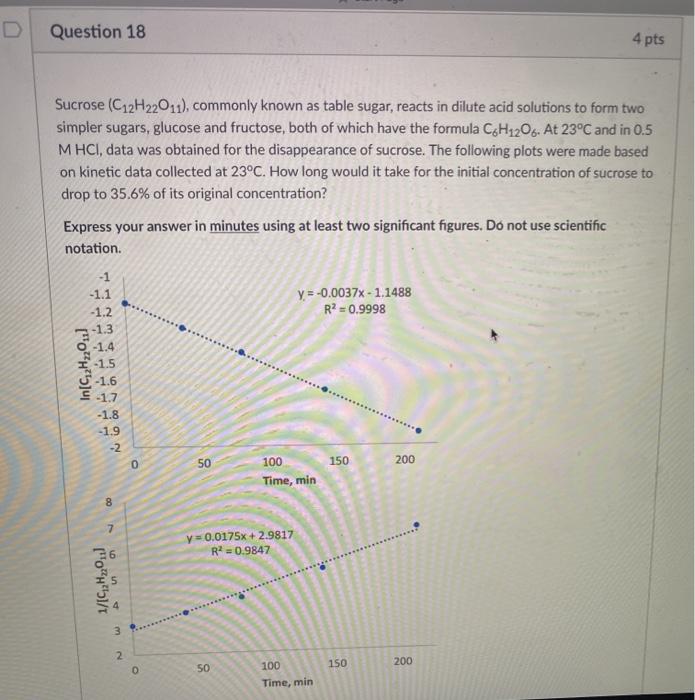 Solved D Question 18 4 pts Sucrose (C12H22011), commonly | Chegg.com
