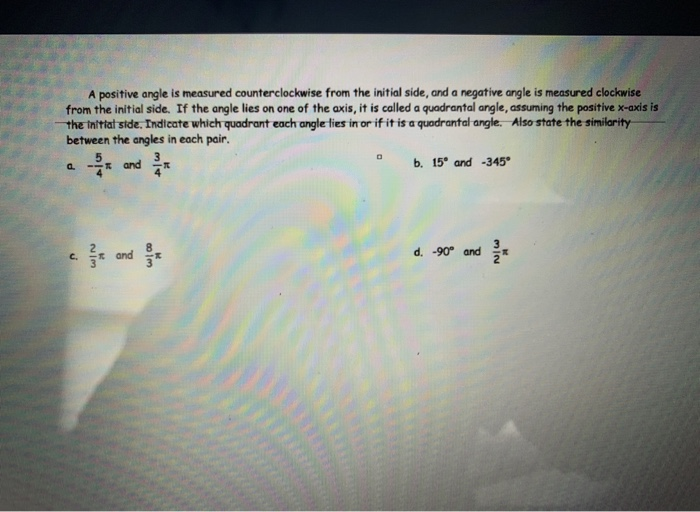 Solved A positive angle is measured counterclockwise from | Chegg.com
