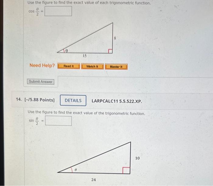 Solved Use the figure to find the exact value of the | Chegg.com