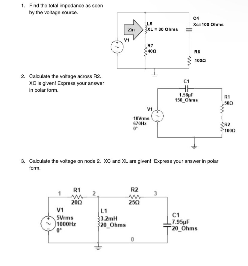 Solved Find the total impedance as seenby the voltage | Chegg.com