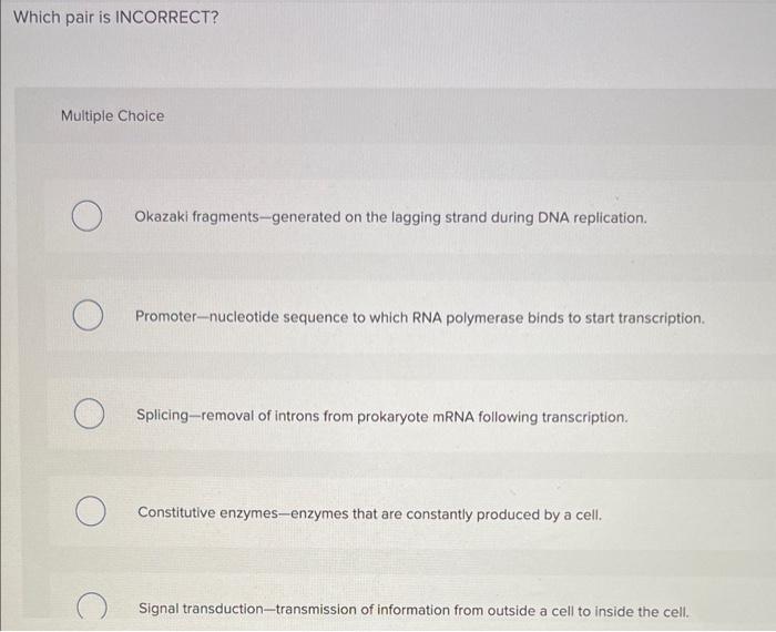 Solved Which pair is INCORRECT? Multiple Choice Okazaki | Chegg.com
