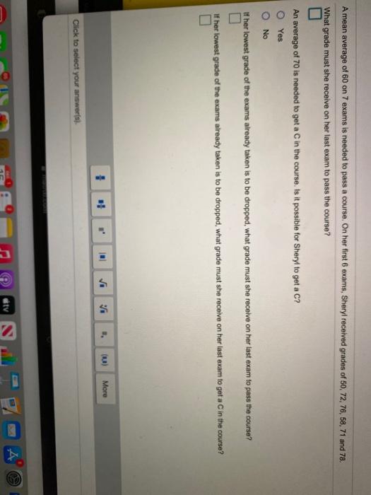 Solved Amean average of 60 on 7 exams is needed to pass a | Chegg.com