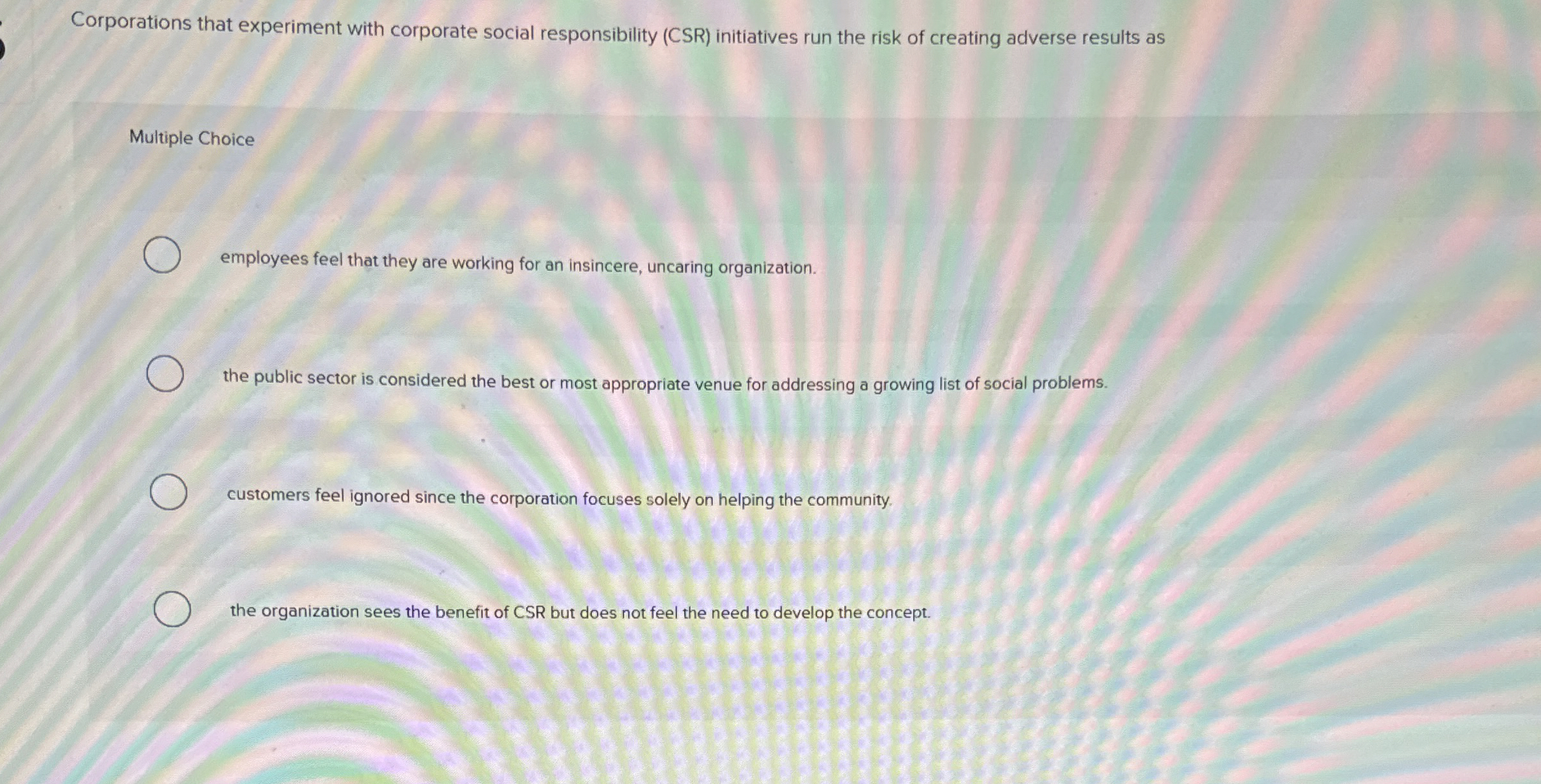 Solved Corporations that experiment with corporate social | Chegg.com