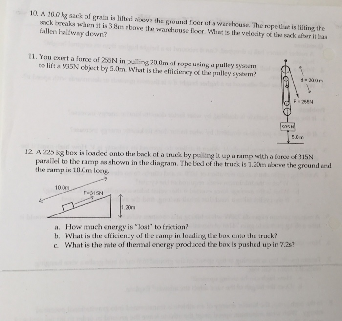 Solved Physics 11 - Conservation of Energy WS Questions A | Chegg.com