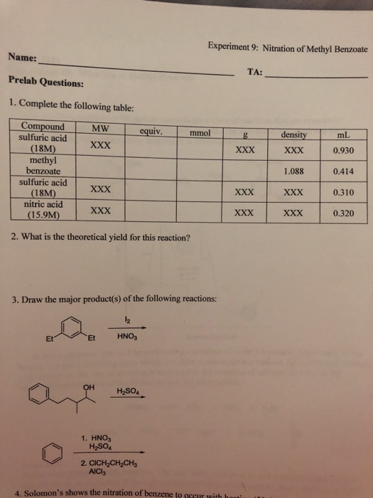 Solved Experiment 9 Nitration Of Methyl Benzoate Name