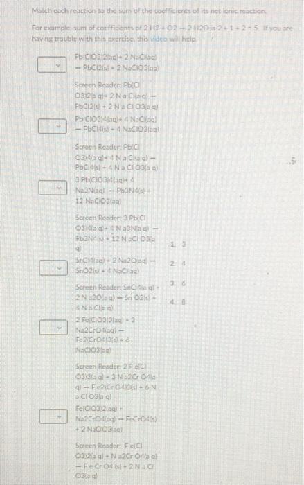Solved Match each reaction to the sum of the coeficients of | Chegg.com