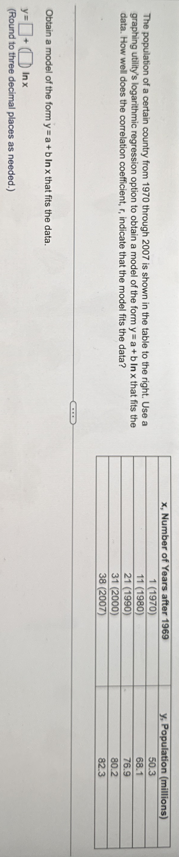 Solved The population of a certain country from 1970 | Chegg.com