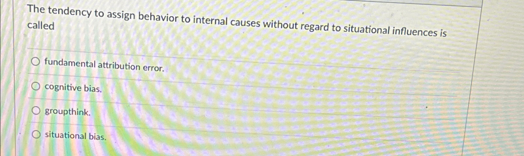 Solved The tendency to assign behavior to internal causes | Chegg.com