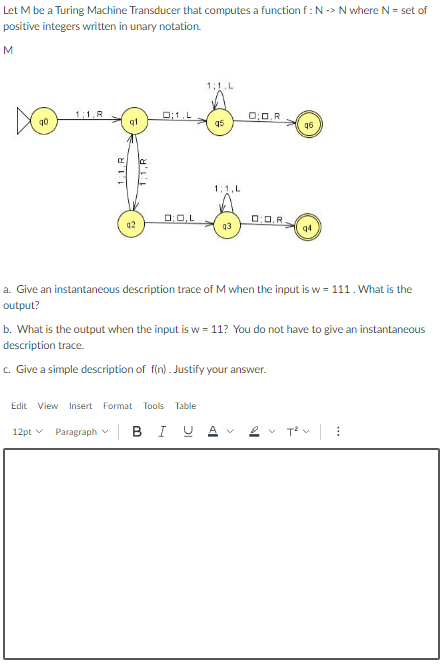Let M ﻿be a Turing Machine Transducer that computes a | Chegg.com