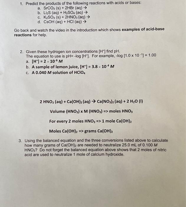 Solved 1. Predict the products of the following reactions | Chegg.com