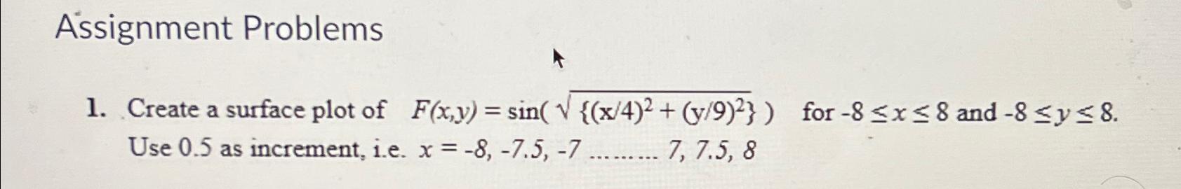 Solved Asssignment ProblemsCreate a surface plot of | Chegg.com