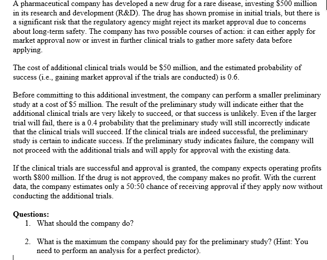 Solved A pharmaceutical company has developed a new drug for | Chegg.com