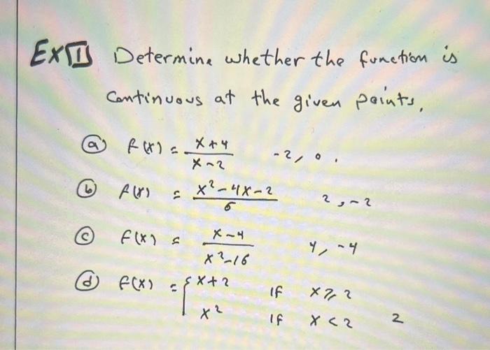 Solved ExII Determine whether the function is continuous at | Chegg.com