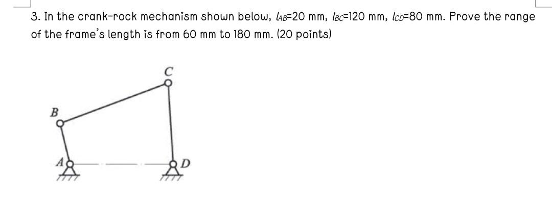 Solved 3. In the crank-rock mechanism shown below, lAB=20 | Chegg.com